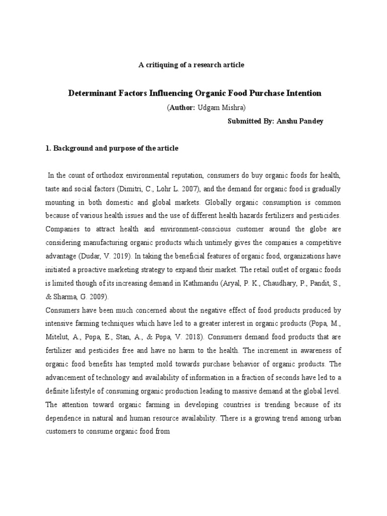 Determinant Factors Influencing Organic Food Purchase Intention | PDF | Survey Methodology ...