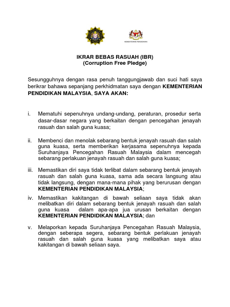Lafaz Ikrar Bebas Rasuah | PDF