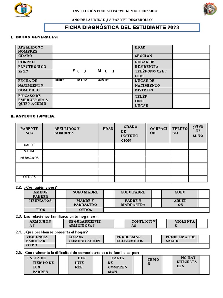 Tutoría Ficha-Diagnostica Del Estudiante-2023 | PDF