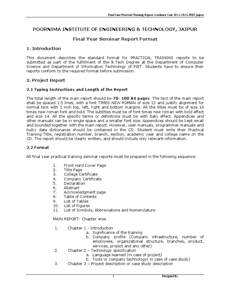 Practical Training Seminar Report Format | PDF | Mainframe Computer ...