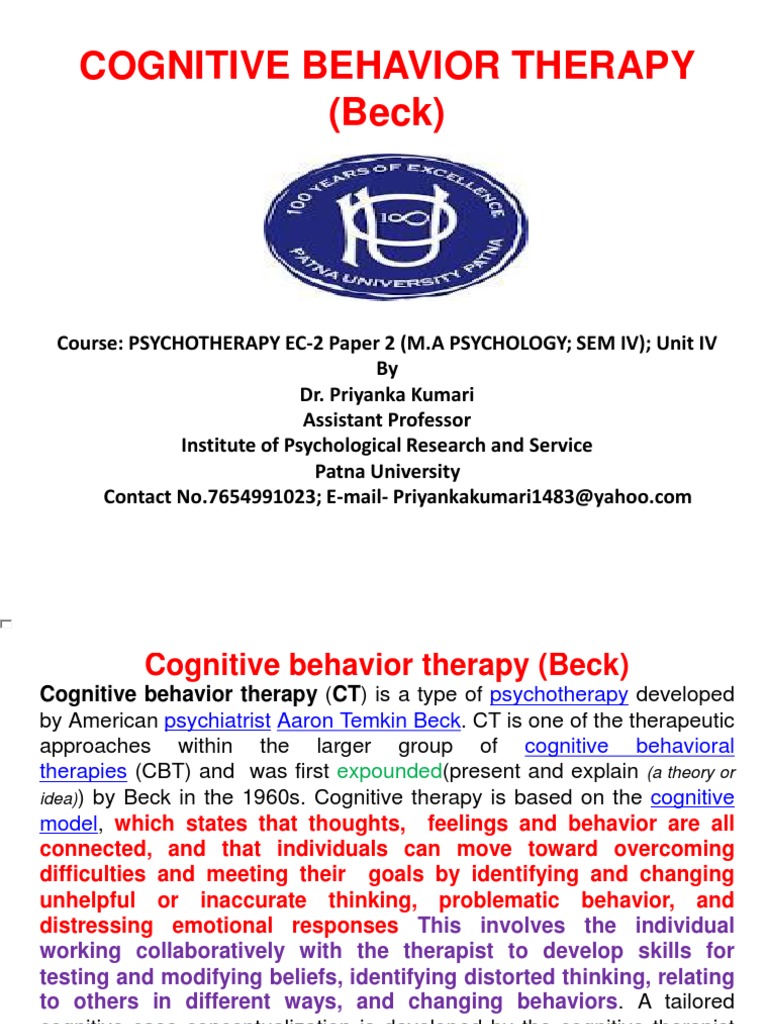 Beck's Cognitive Therapy Overview | PDF | Cognitive Therapy | Cognitive ...