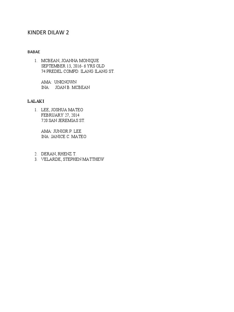 Kinder Dilaw 2: Babae | PDF