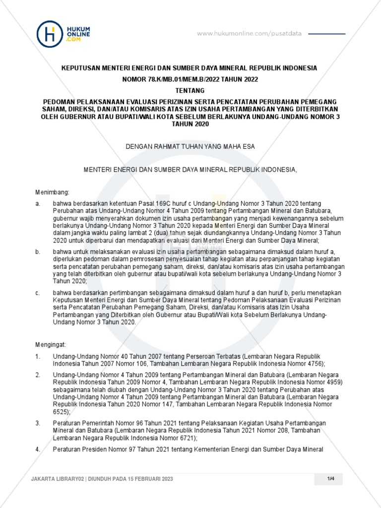 Kepmen Esdm 78kmb01memb2022 2022 | PDF