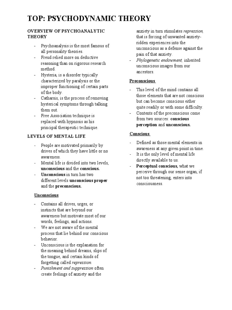 Overview of Psychoanalytic Theory | PDF | Unconscious Mind | Psychoanalysis