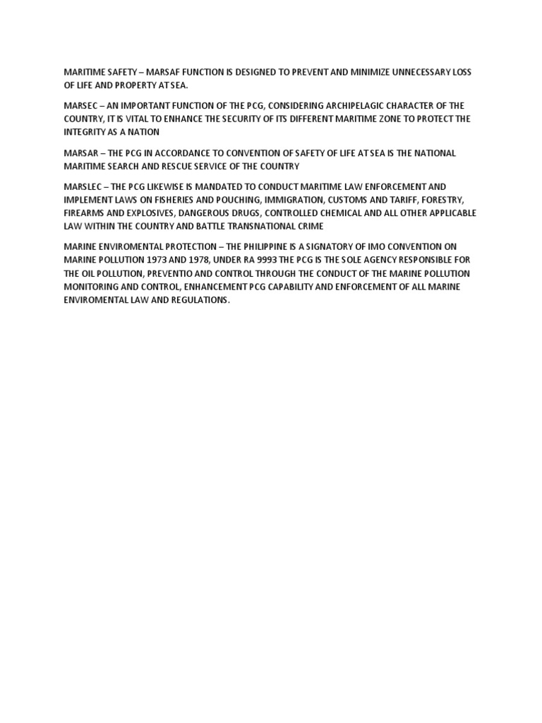 Maritime Safety Functions of PCG | PDF
