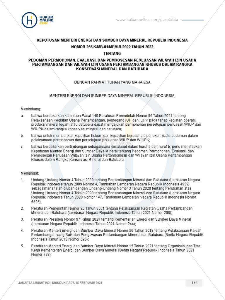 Kepmen Esdm 266kmb01memb2022 2022 | PDF