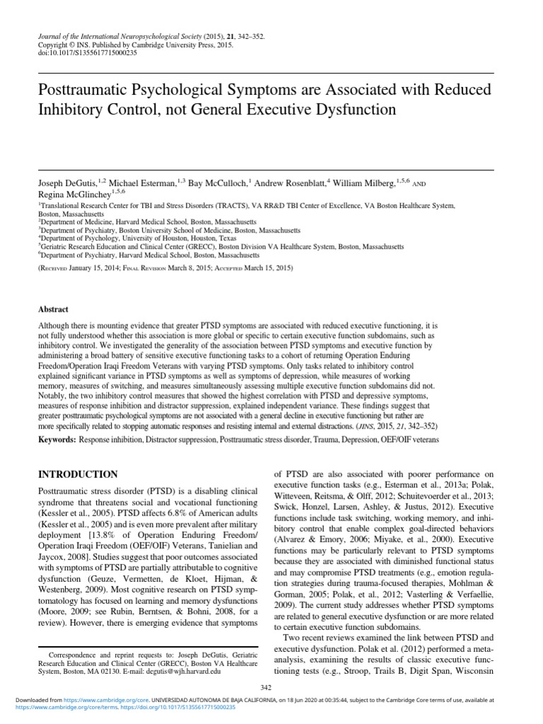 Posttraumatic Psychological Symptoms Are Associated With Reduced Inhibitory Control | PDF ...