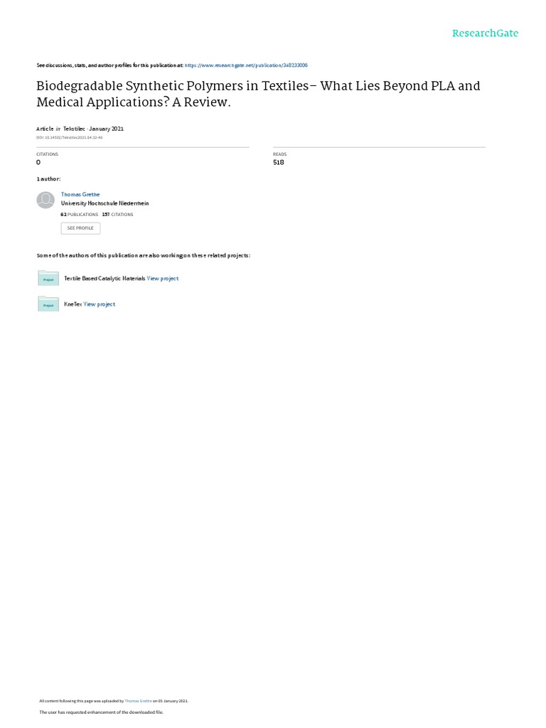 Biodegradable Synthetic Fibers | PDF | Biodegradation | Polymers