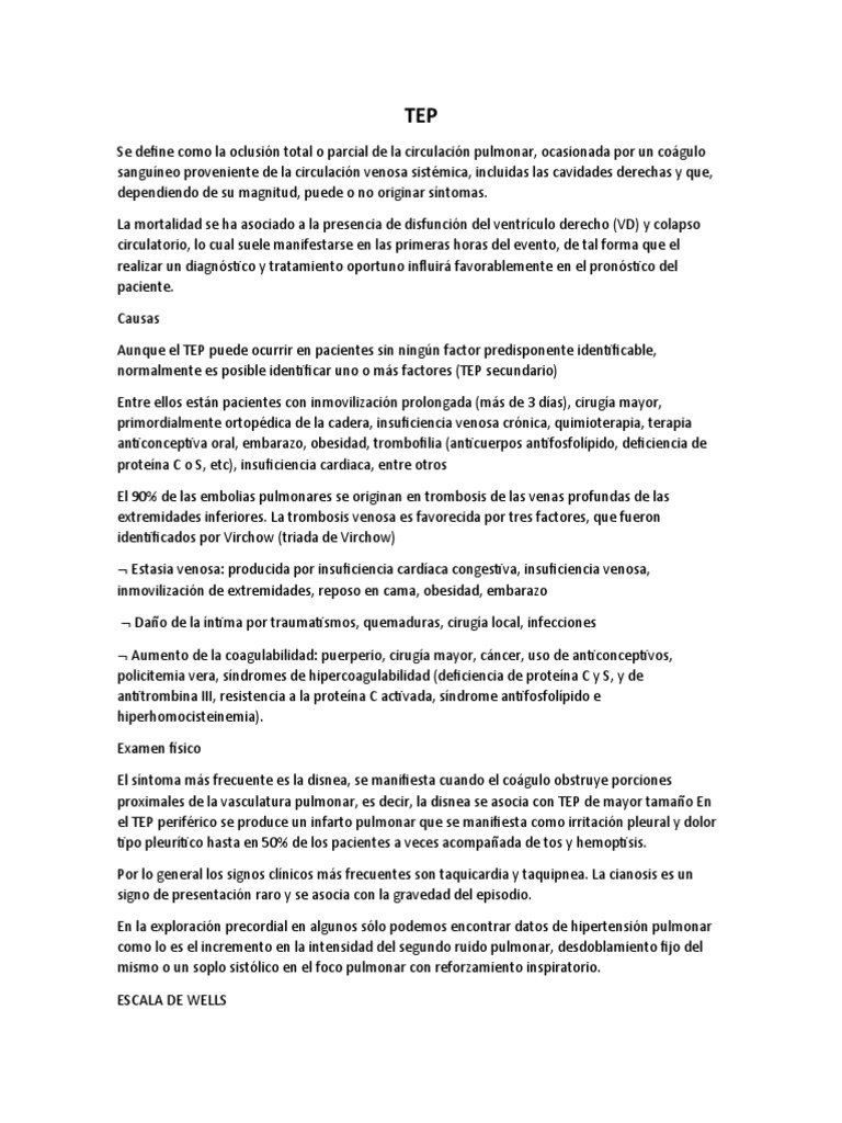 TEP | PDF | Medicina CLINICA | Especialidades Medicas
