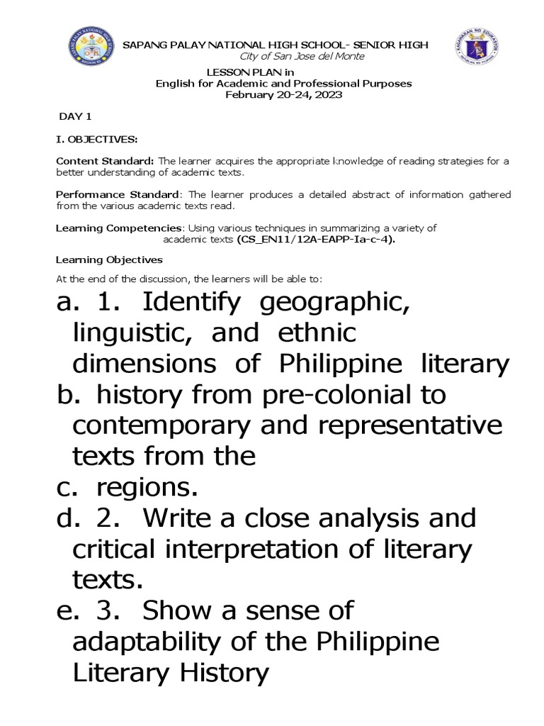 EAPP 2nd WEEK | PDF | Lesson Plan | Essays