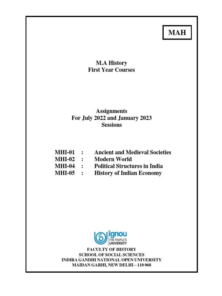 M.A. History First Year Assignment Guide | PDF | Question | Colonialism