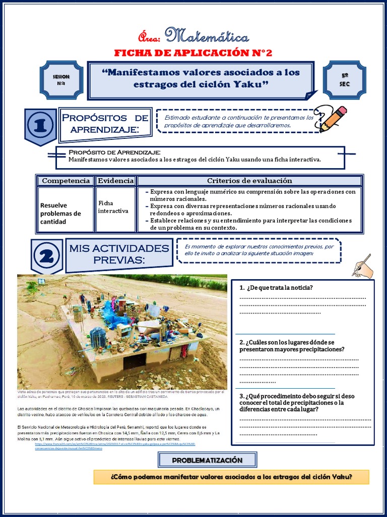 5° Ficha de Aplicación-Sesión2-Sem.1-Exp.1-Mate. | PDF | Aprendizaje | Ciencia cognitiva