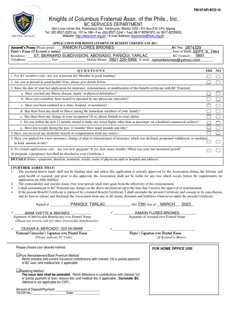 APPLICATION FOR REINSTATEMENT RFB | PDF