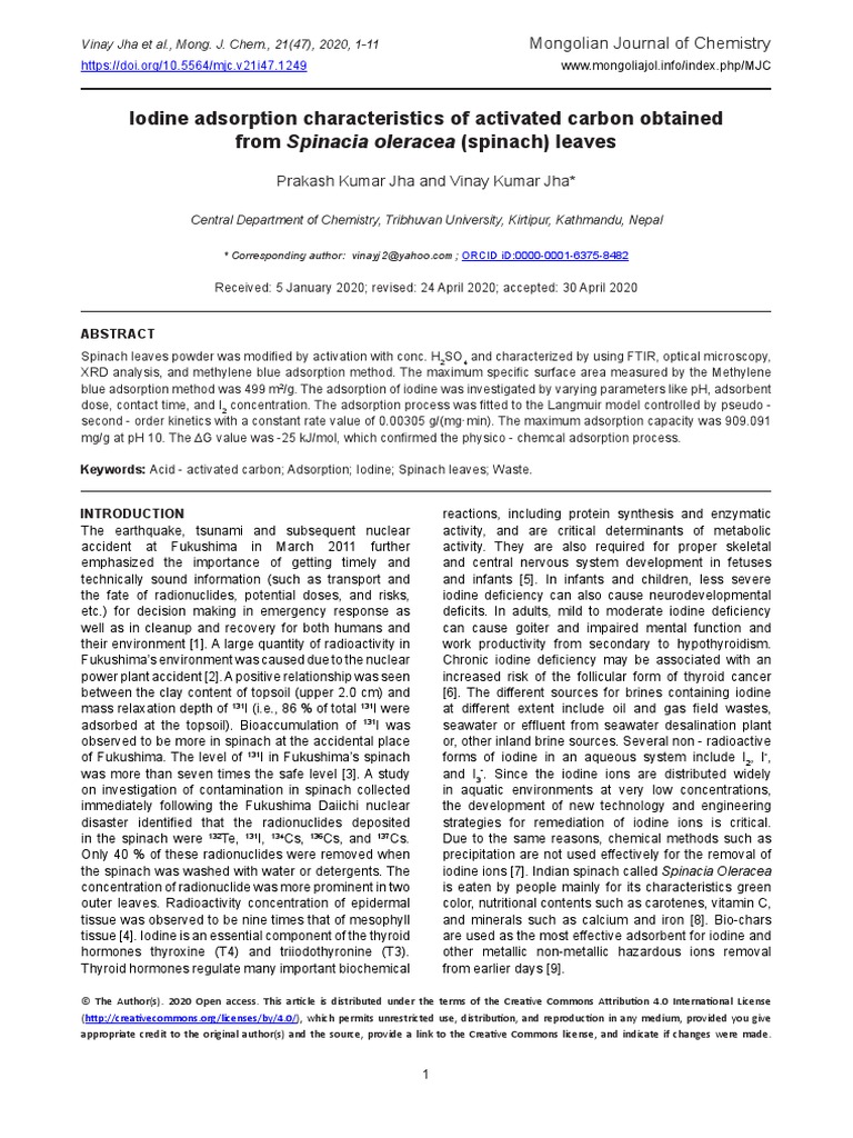 Iodine Adsorption Characteristics of Activated Car | PDF