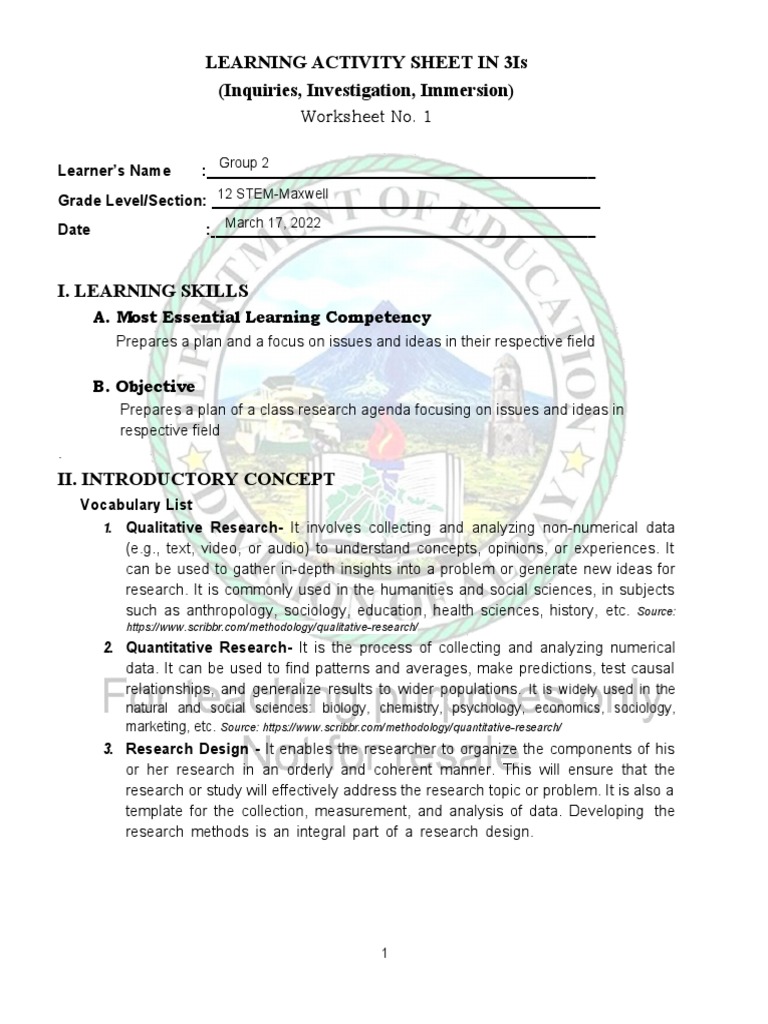 E-3Is-Q3-LAS 1 (Group 2) | PDF | Quantitative Research | Qualitative ...