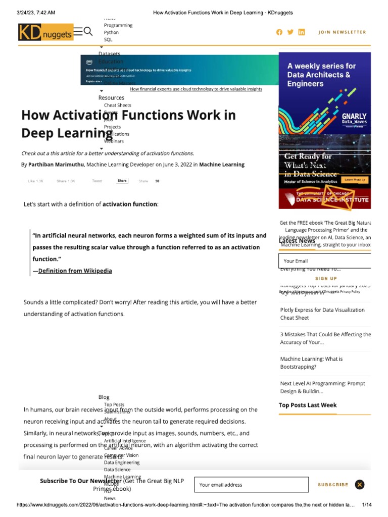 Activation Function in Deep Learning | PDF