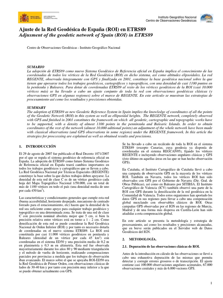Ajuste Red Geodésica España en ETRS89 | PDF | Geodesia | Desviación ...