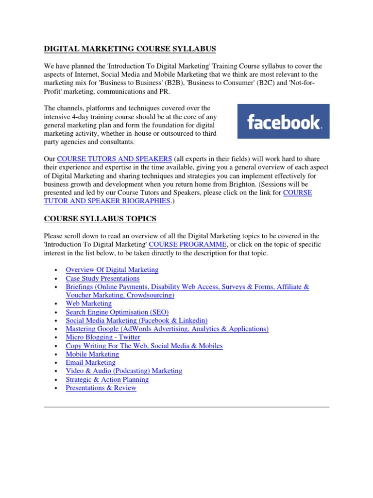 Digital Marketing Course Syllabus | PDF | Digital Marketing | Social Media