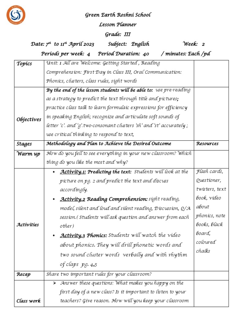 Grade 3 English Lesson Plan | PDF | Phonics | Reading Comprehension