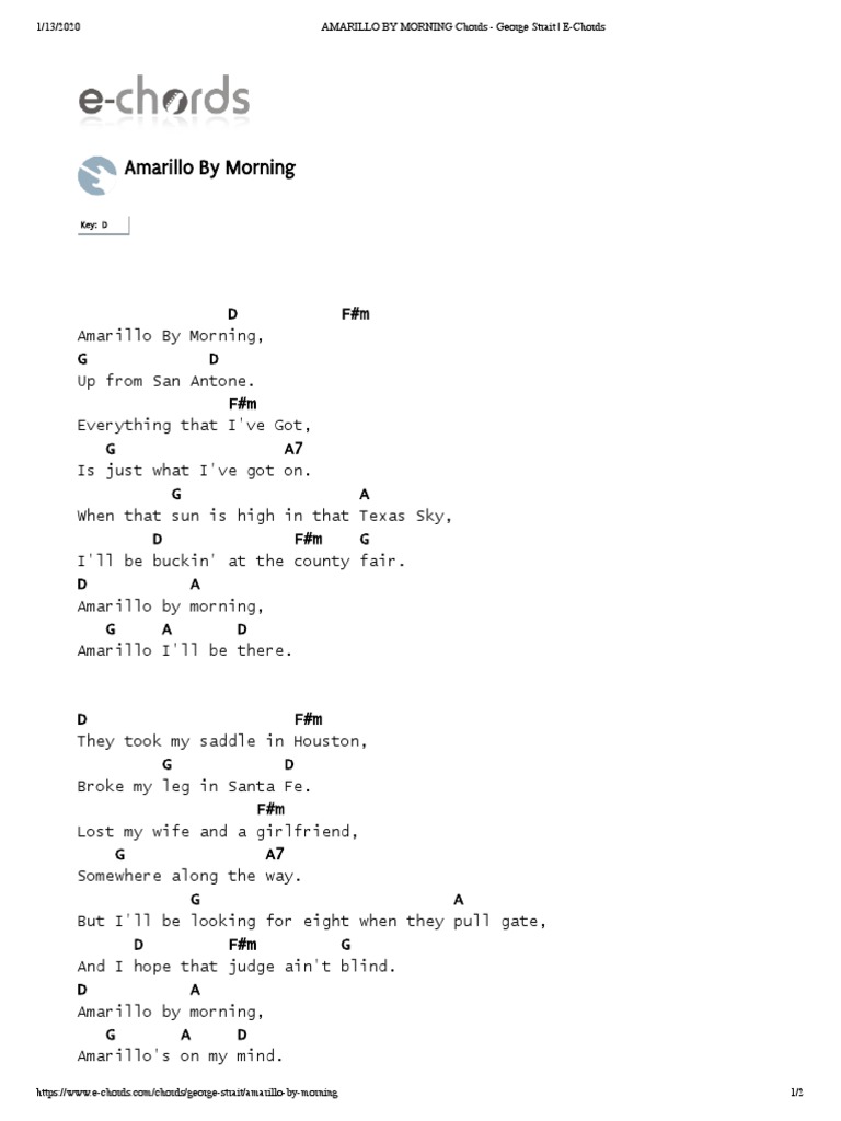 Chords Amarillo By Morning