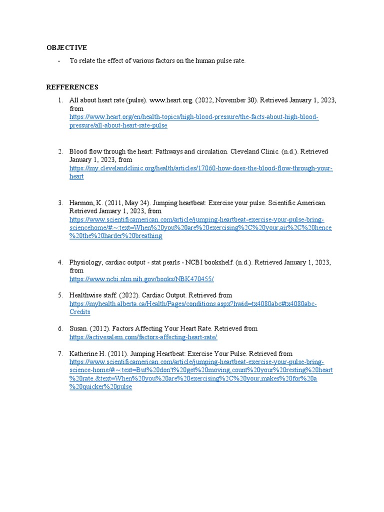 Objective & Refference Bio 1 | PDF