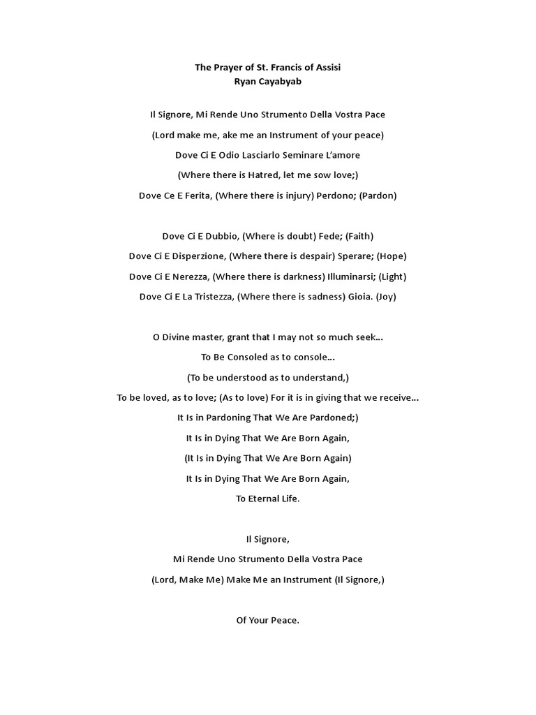 The Prayer of ST Francis Lyrics | PDF | Poetry