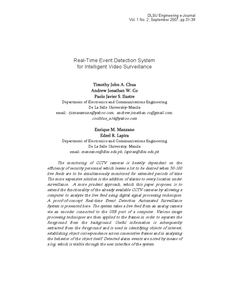 Real-Time Event Detection System For Intelligent Video Surveillance | PDF | Surveillance ...