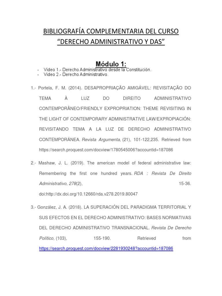 Bibliografía Complementaria Del Curso "Derecho Administrativo Y Das ...