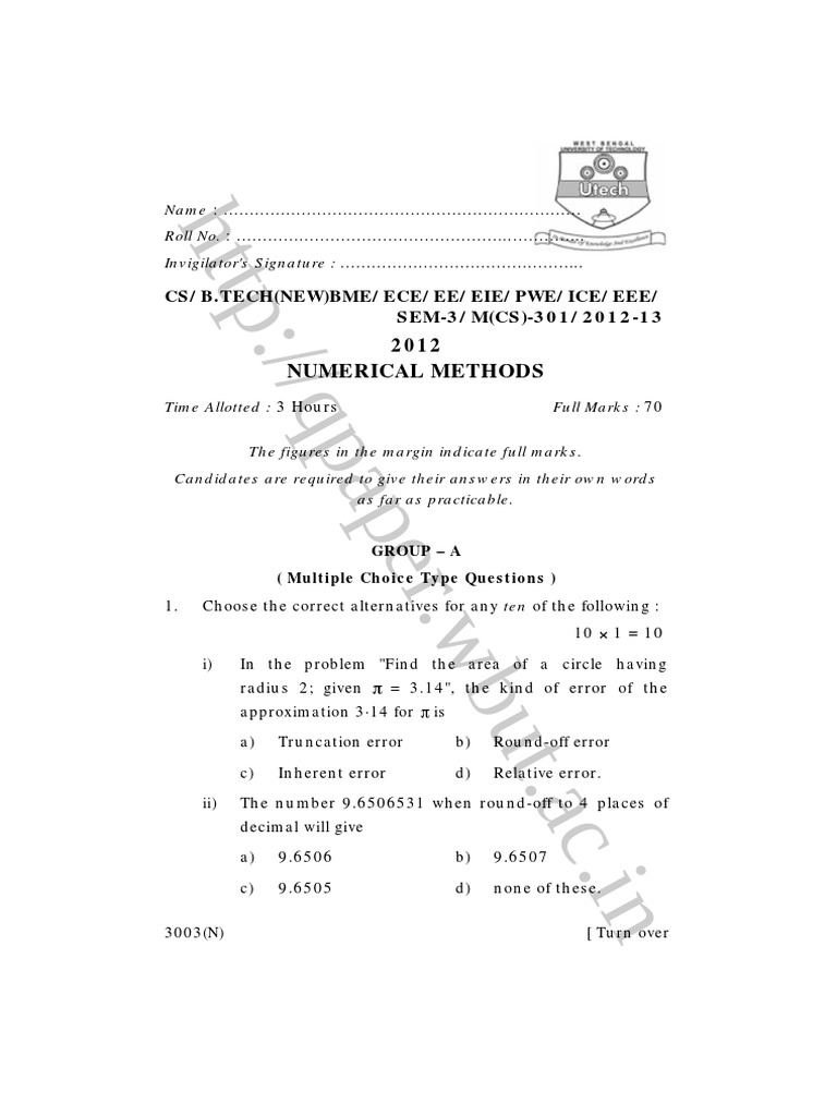 M (CS) 301 | PDF | Differential Equations | Equations