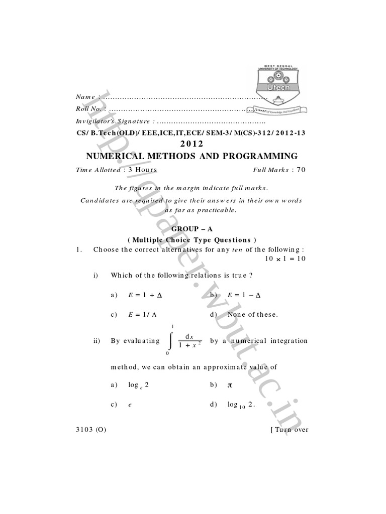 M (CS) 312 | PDF | Elementary Mathematics | Numerical Analysis