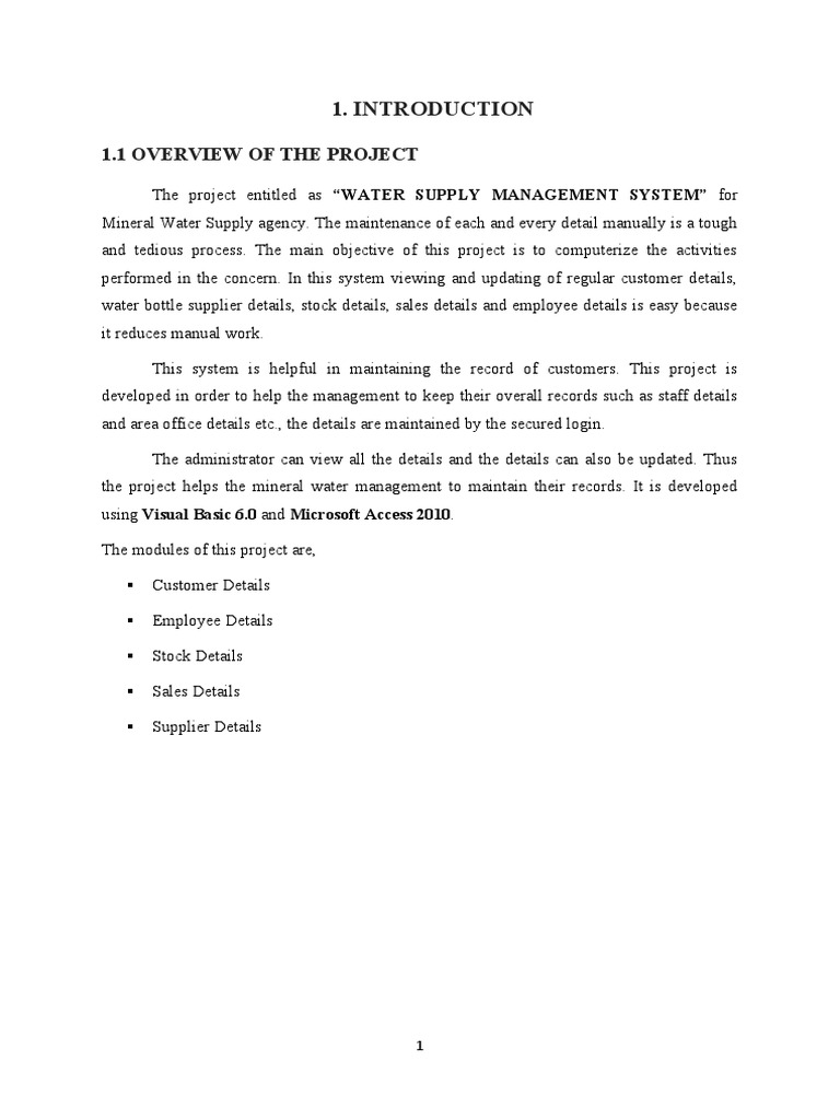 Water Supply Management System Overview | PDF | Microsoft Access ...