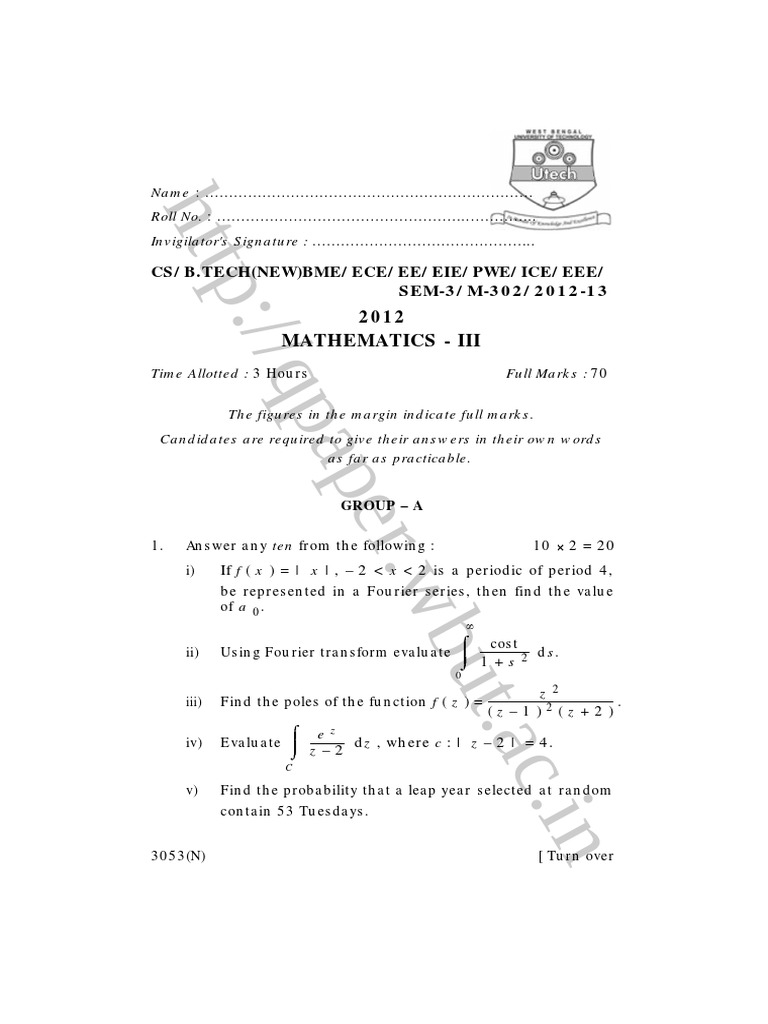 HT TP: //qpa Pe R.W But .Ac .In: Mathematics - Iii | Download Free PDF | Fourier Series | Normal ...