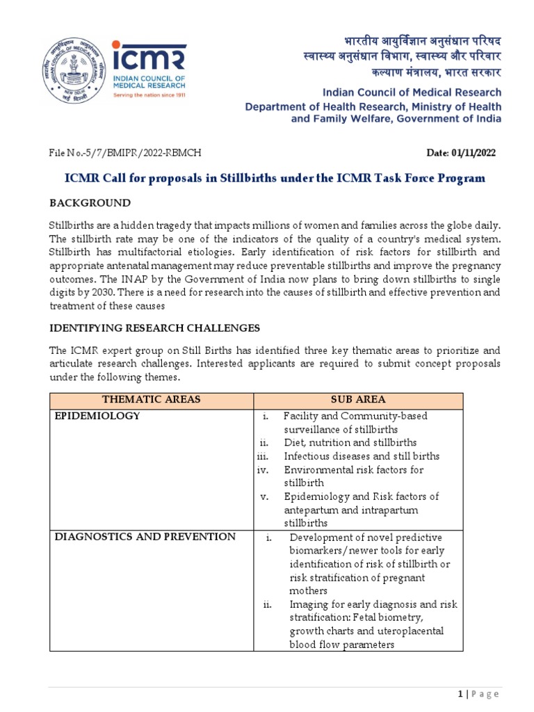 ICMR Call For Proposals in Stillbirth 2022 PDF | PDF | Pregnancy ...
