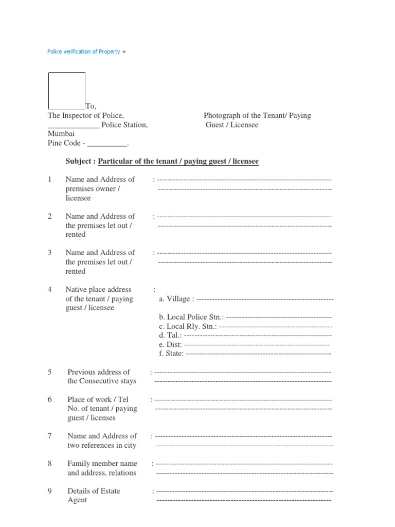 Tenant Police Verification Form | PDF