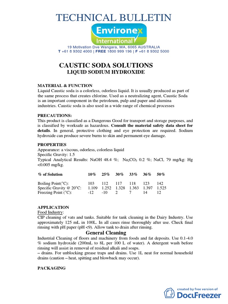Caustic Soda Solutions Overview | PDF | Science & Mathematics ...
