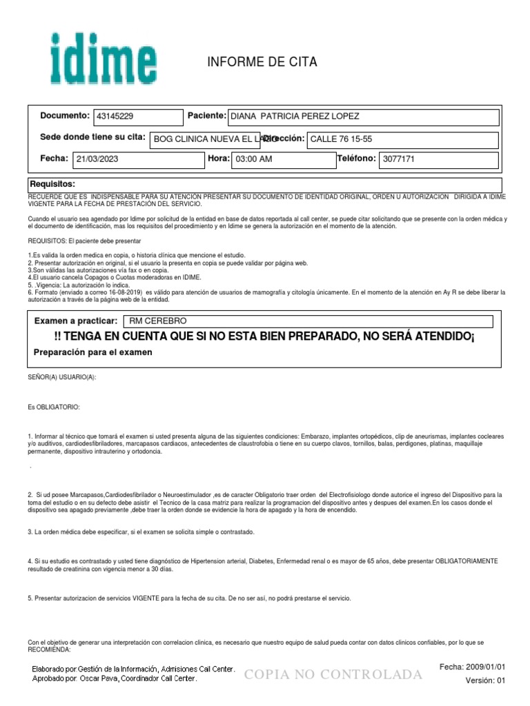 Informe de Cita: !! Tenga en Cuenta Que Si No Esta Bien Preparado, No Será Atendido¡ | Descargar ...