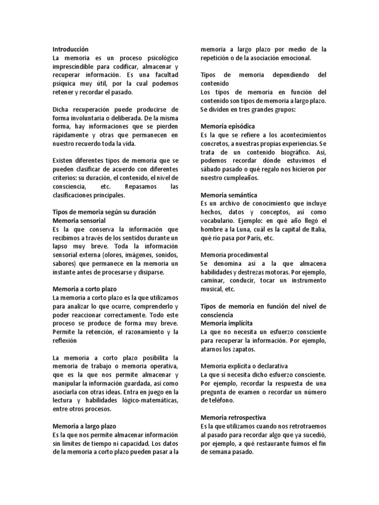 Memoria Y Tipos De Memoria Pdf Memoria Información