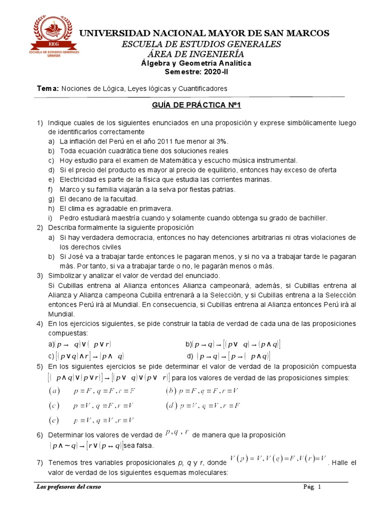 Guia de Práctica 1 | PDF | Proposición | Matemáticas