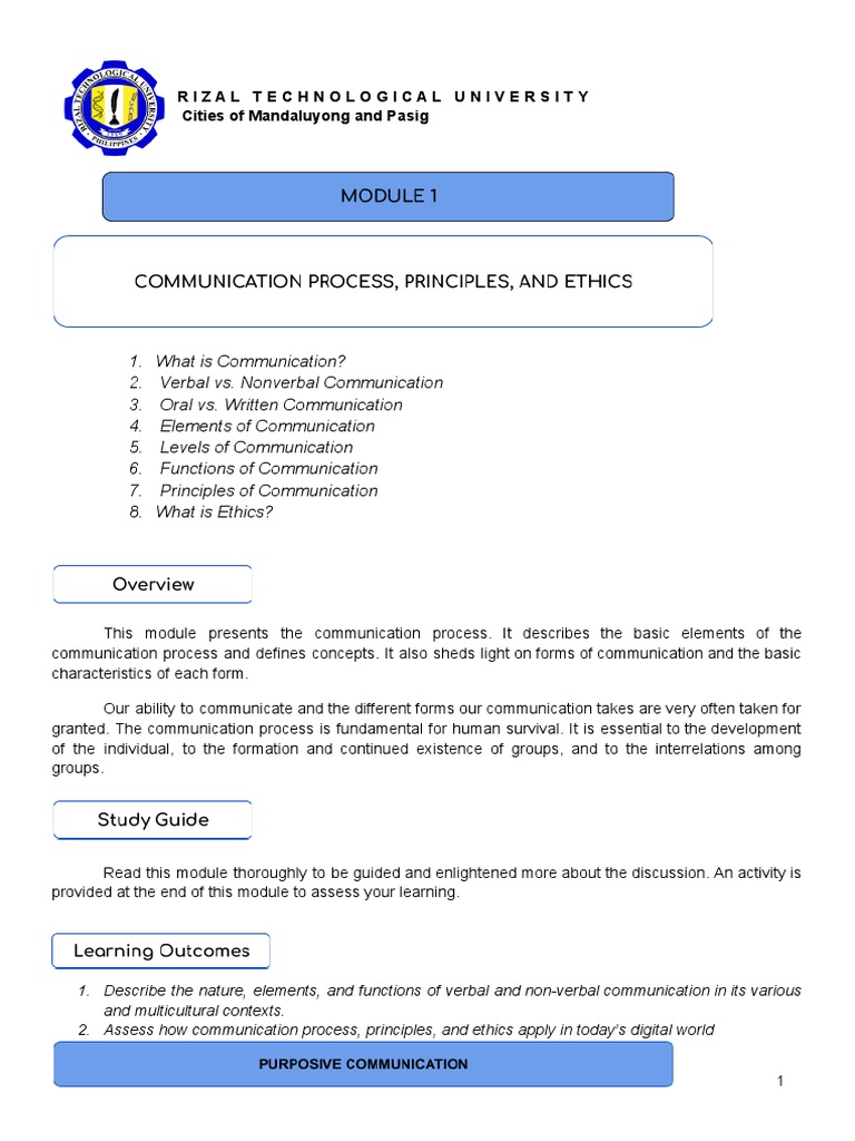 Purposive Communication - Module 1 | Download Free PDF | Communication | Nonverbal Communication