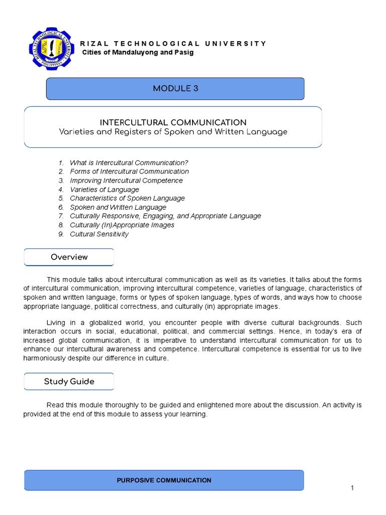 Purposive Communication - Module 3 | PDF | Cross Cultural Communication ...