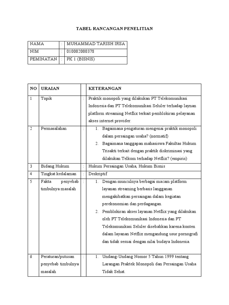Tabel Rancangan Penelitian | PDF