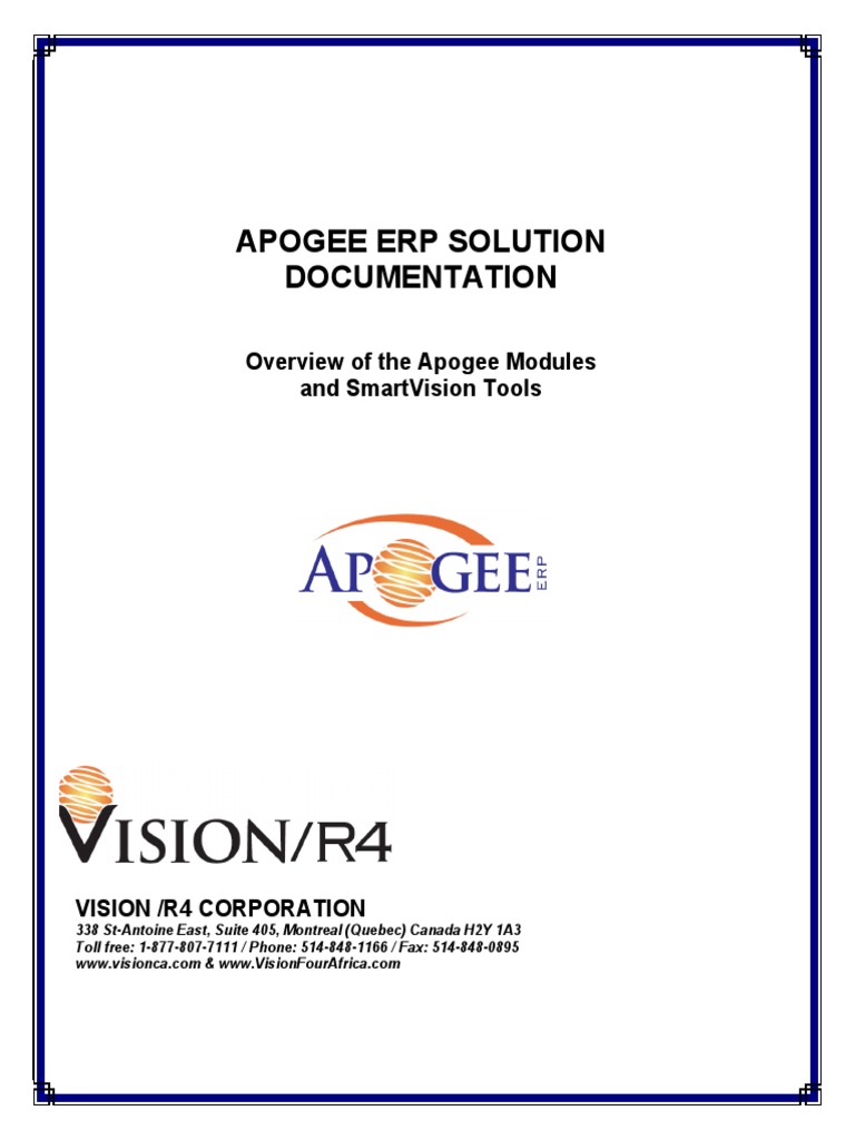 Apogee ERP Solution Overview of All Modules and SmartVision Tools With ...