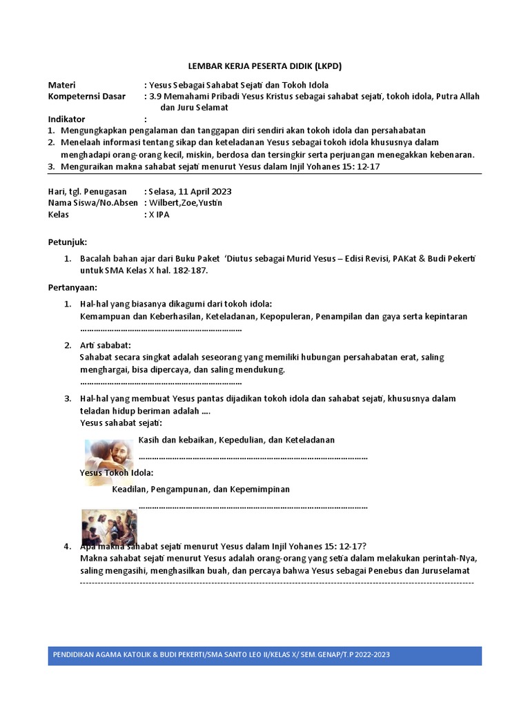 LKPD Kelas X KD 3.9 Yesus Sabat Sejati, Tokoh Idola, Putra Allah Dan Juru Selamat | PDF | Sains ...