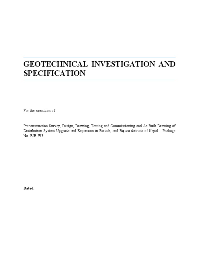 Geotechnical Investigation and Specification: For The Execution of | PDF | Geotechnical ...