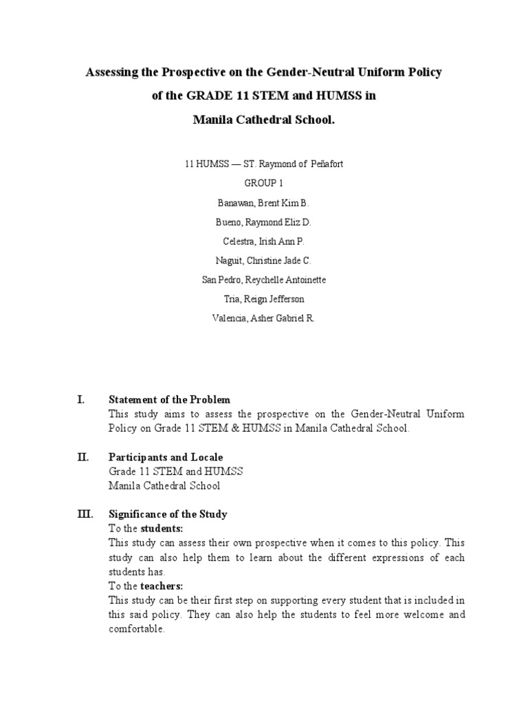 Assessing The Prospective On The Gender-Neutral Uniform Policy of The ...