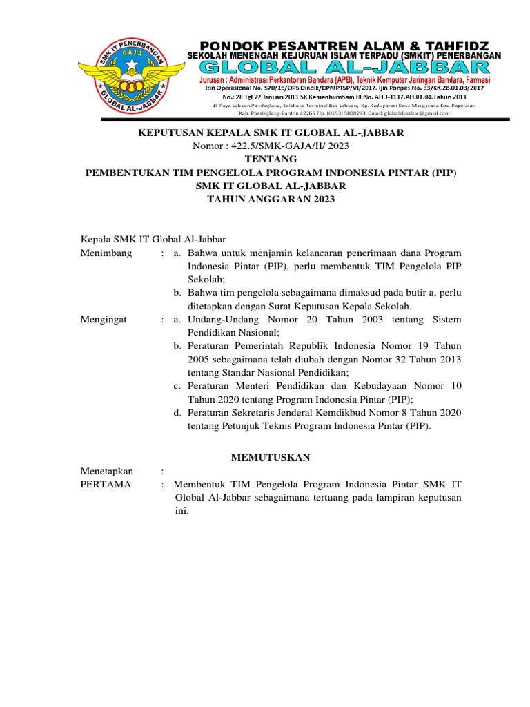 SK Tim Pengelola PIP Global Al Jabbar 2023 | PDF