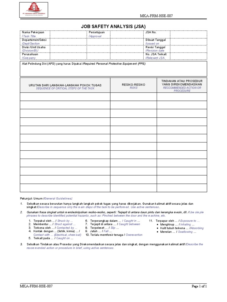 Form Job Safety Analysis | PDF