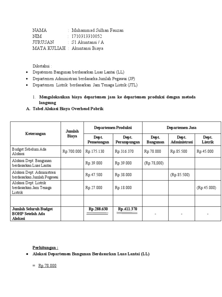 4391 - Tugas Akuntansi Biaya (Departemen) | PDF | Pengelolaan Keuangan & Uang | Griya & Taman
