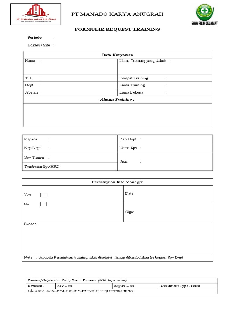 Formulir Request Training. | PDF