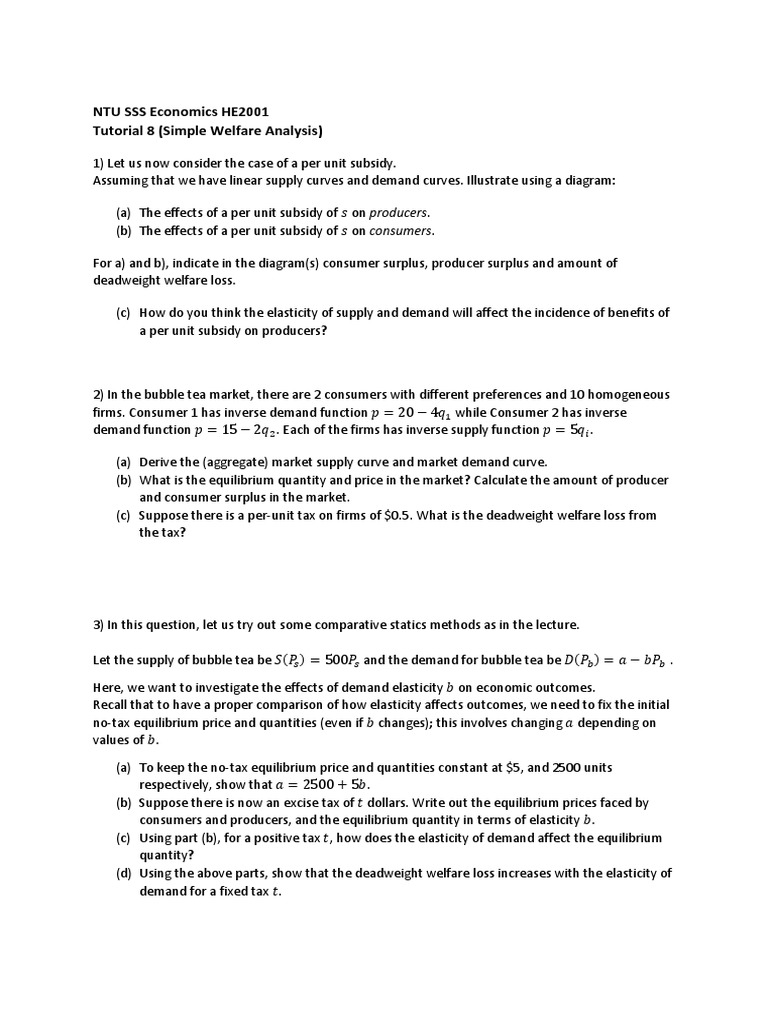2023 Tutorial 8 | PDF | Economic Surplus | Demand Curve